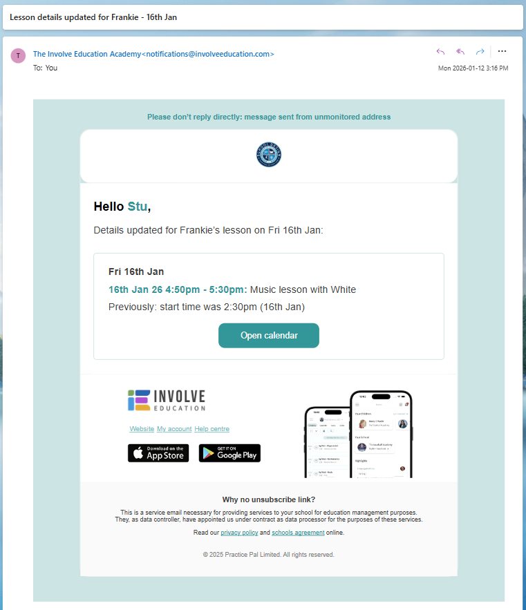 Example emails sent from Involve – Help Centre